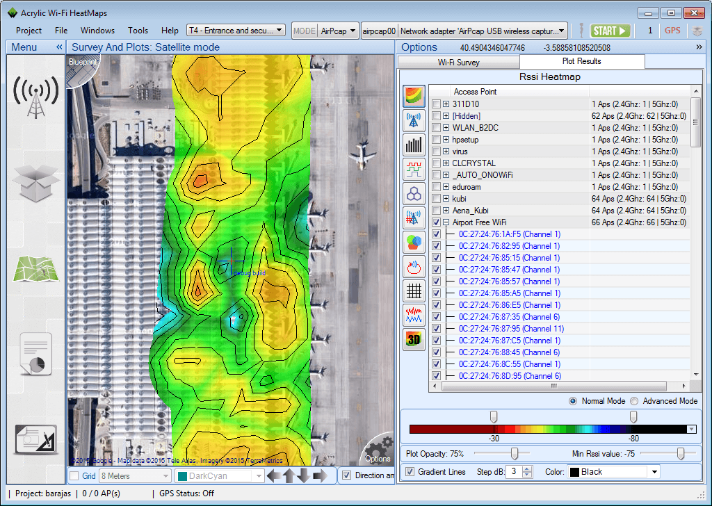 2D WiFi coverage map isoline